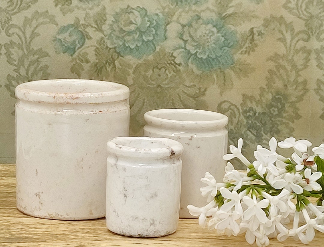 Pair of Small Vintage Stoneware/ironstone Pots ointment/preserves Etc ...