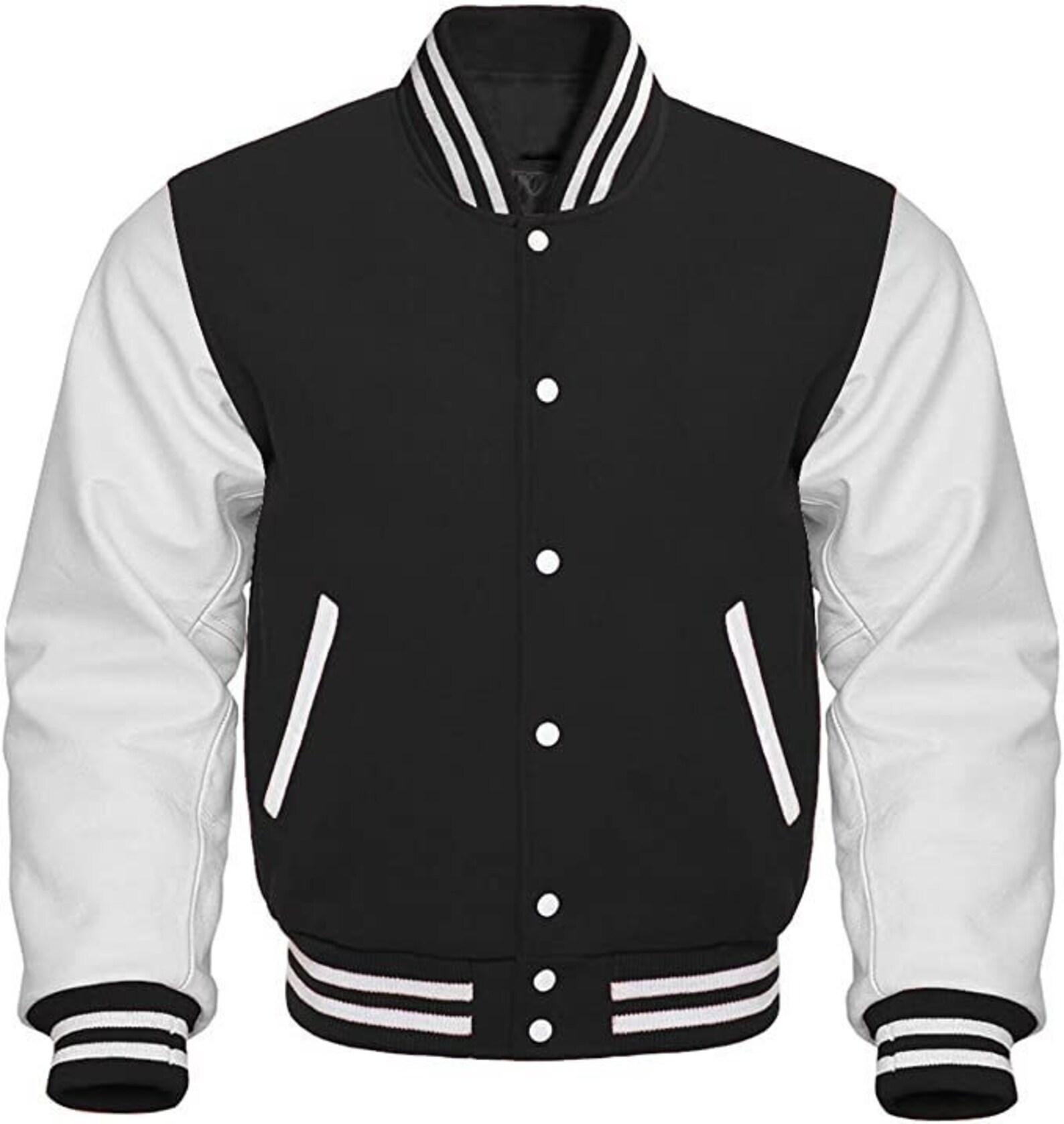 Varsity Letterman College Baseball Jacket - Black Wool Body White ...