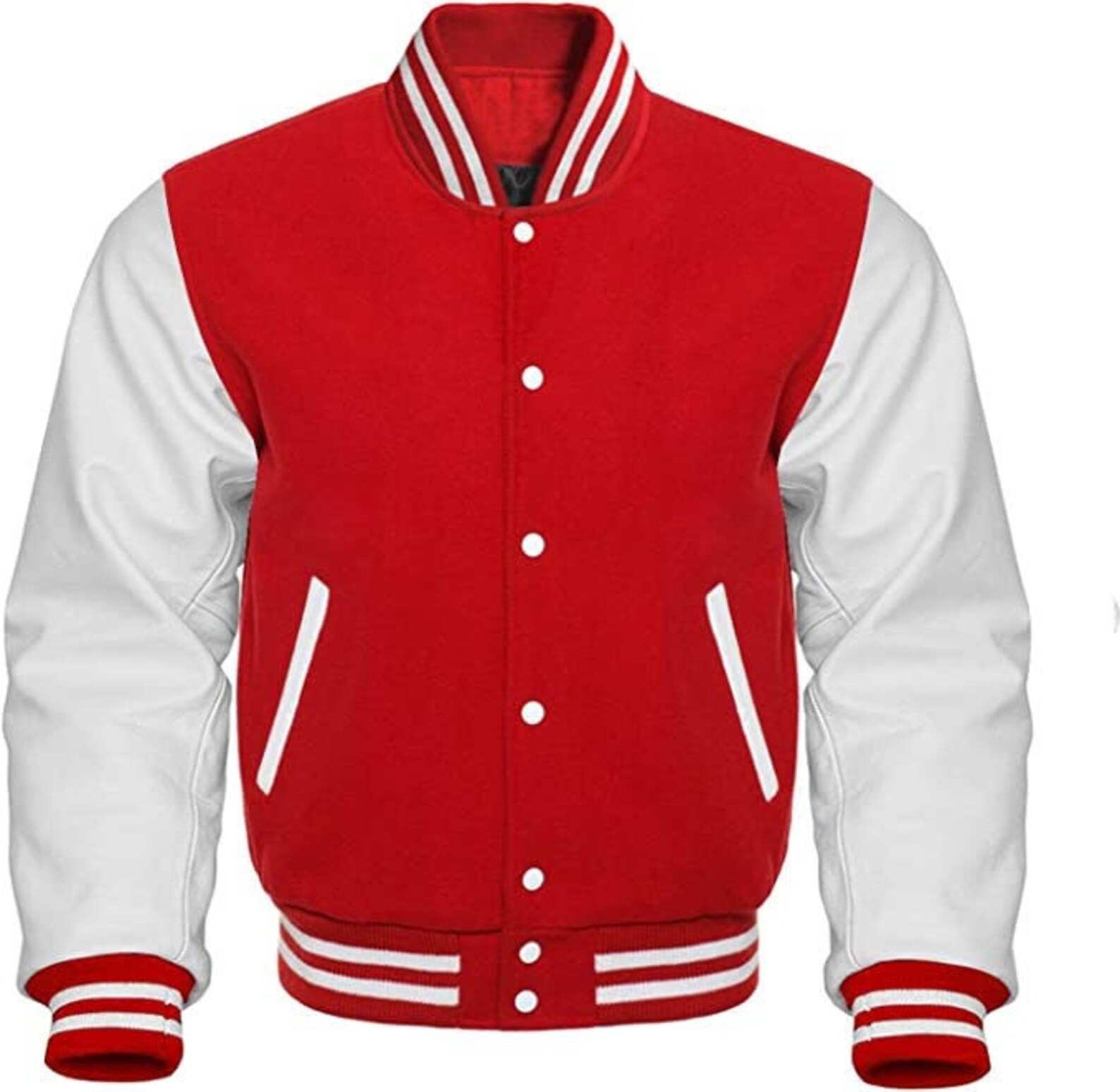 Varsity Letterman College Baseball Jacket - Red Wool Body White Leather ...