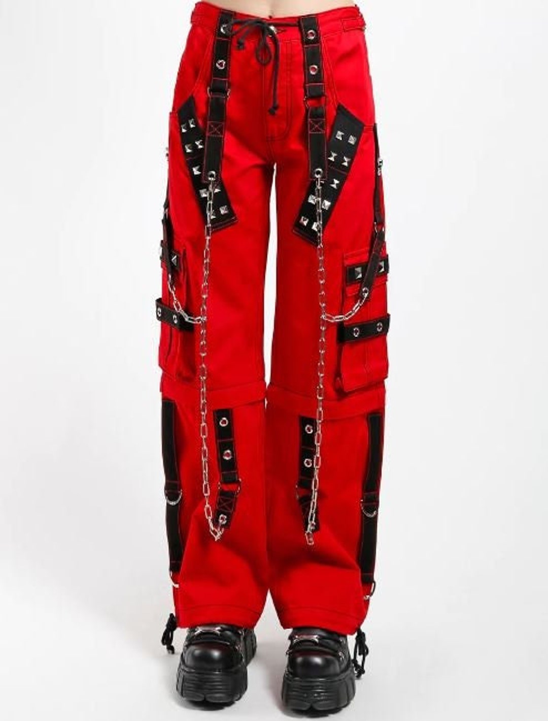 Handmade Gothic Chrome Red Trousers Punk Studs Chain Black Cotton Pant ...
