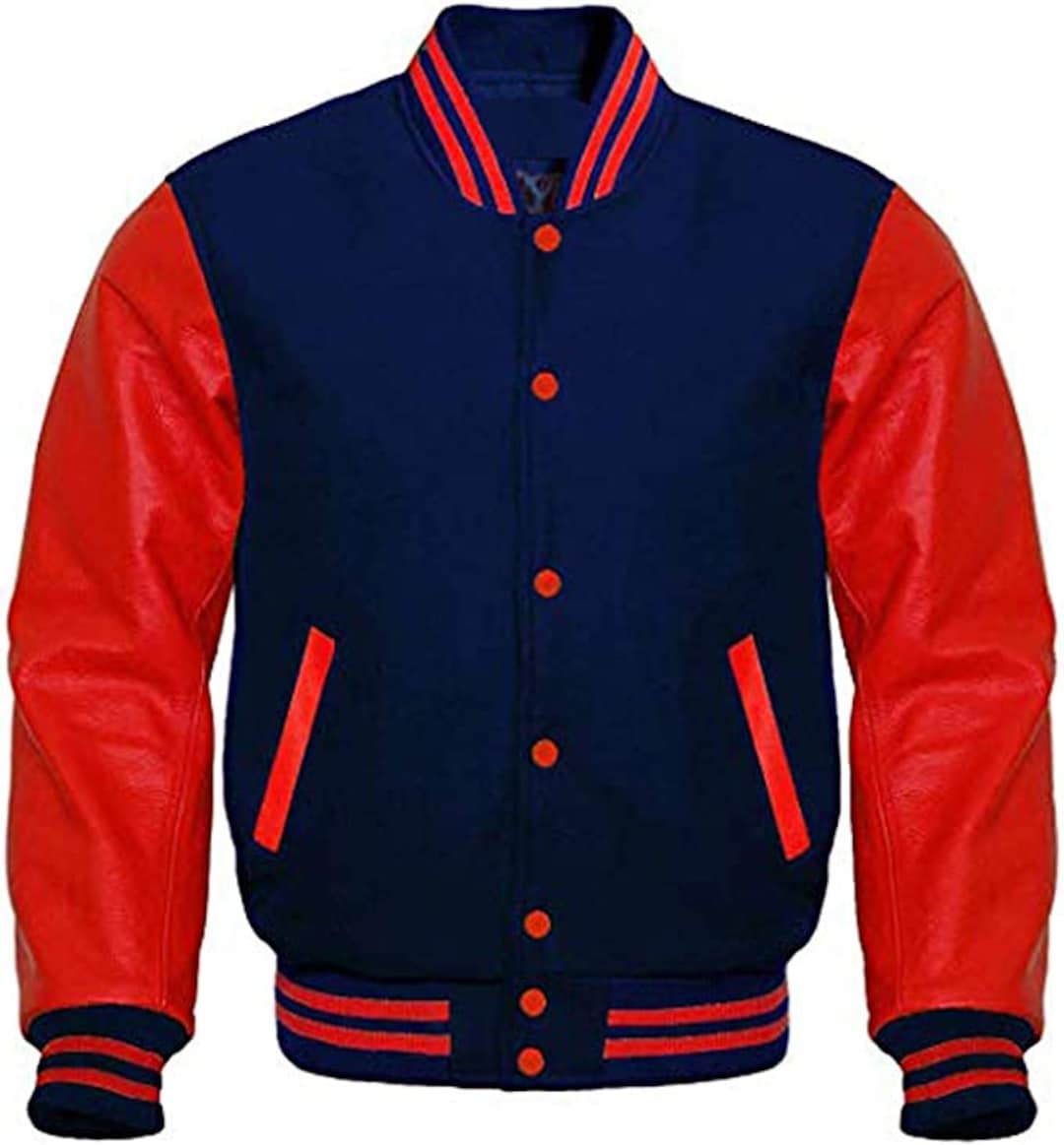 Varsity Letterman College Baseball Jacket - Blue Wool Body White ...