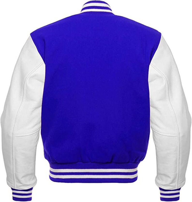 Varsity Letterman College Baseball Jacket - Blue Wool Body White ...
