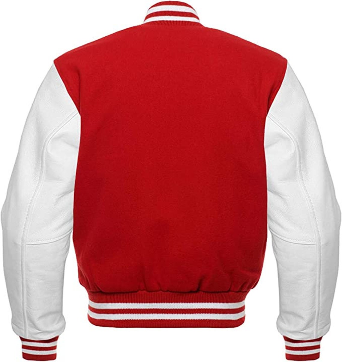 Varsity Letterman College Baseball Jacket - Red Wool Body White Leather ...