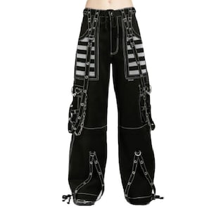 Handmade Gothic Chrome Trousers Punk Studs Chain Black Cotton Pant With ...