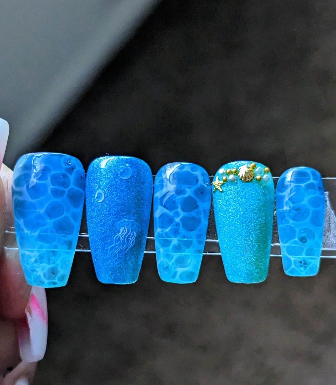 Pool Water Press on Nails | Glue on Nails | Custom Nails | Beach Nails ...