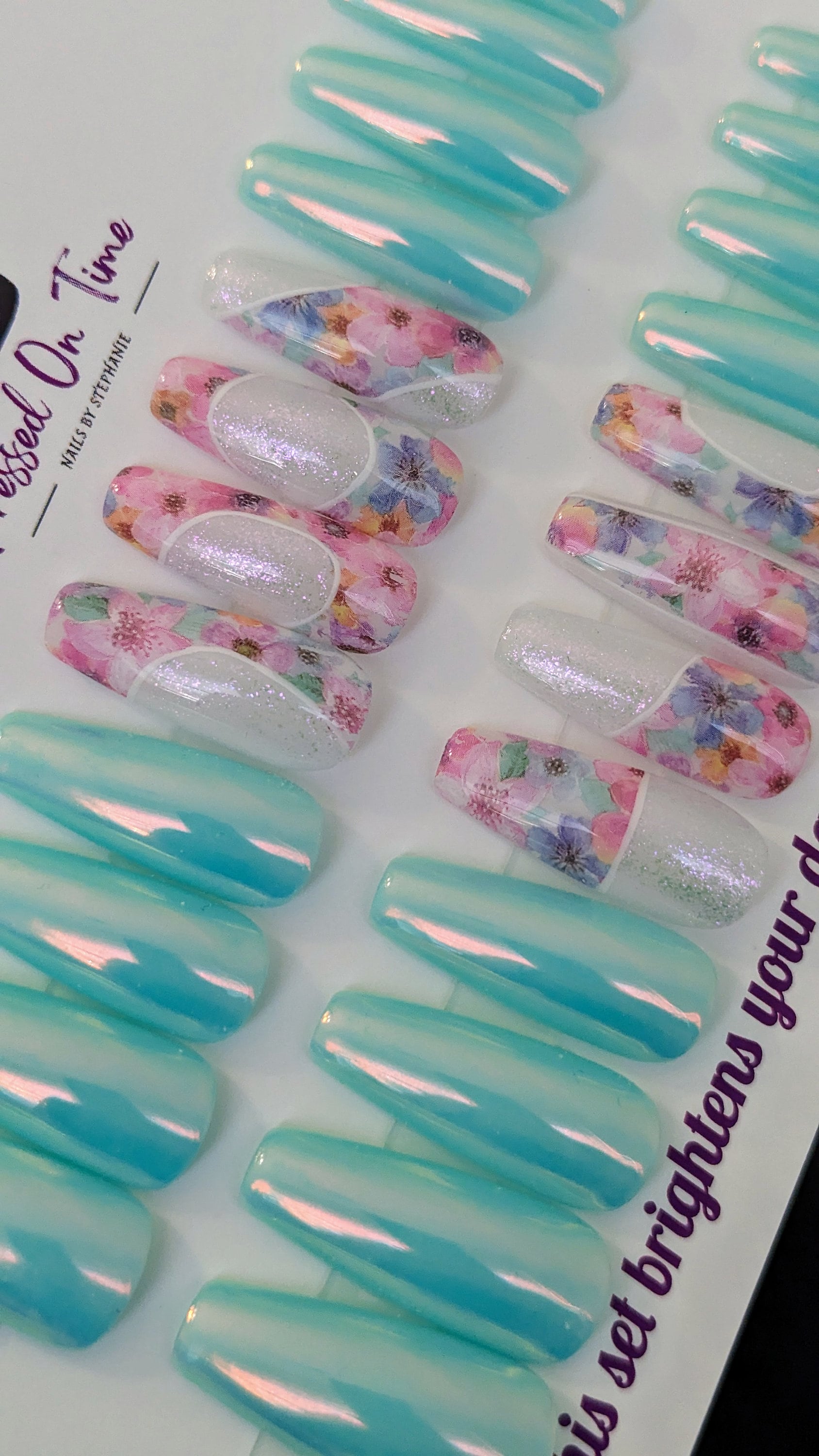 Ready to Ship Long Coffin Spring Floral 24 Piece Set Unicorn Chrome ...