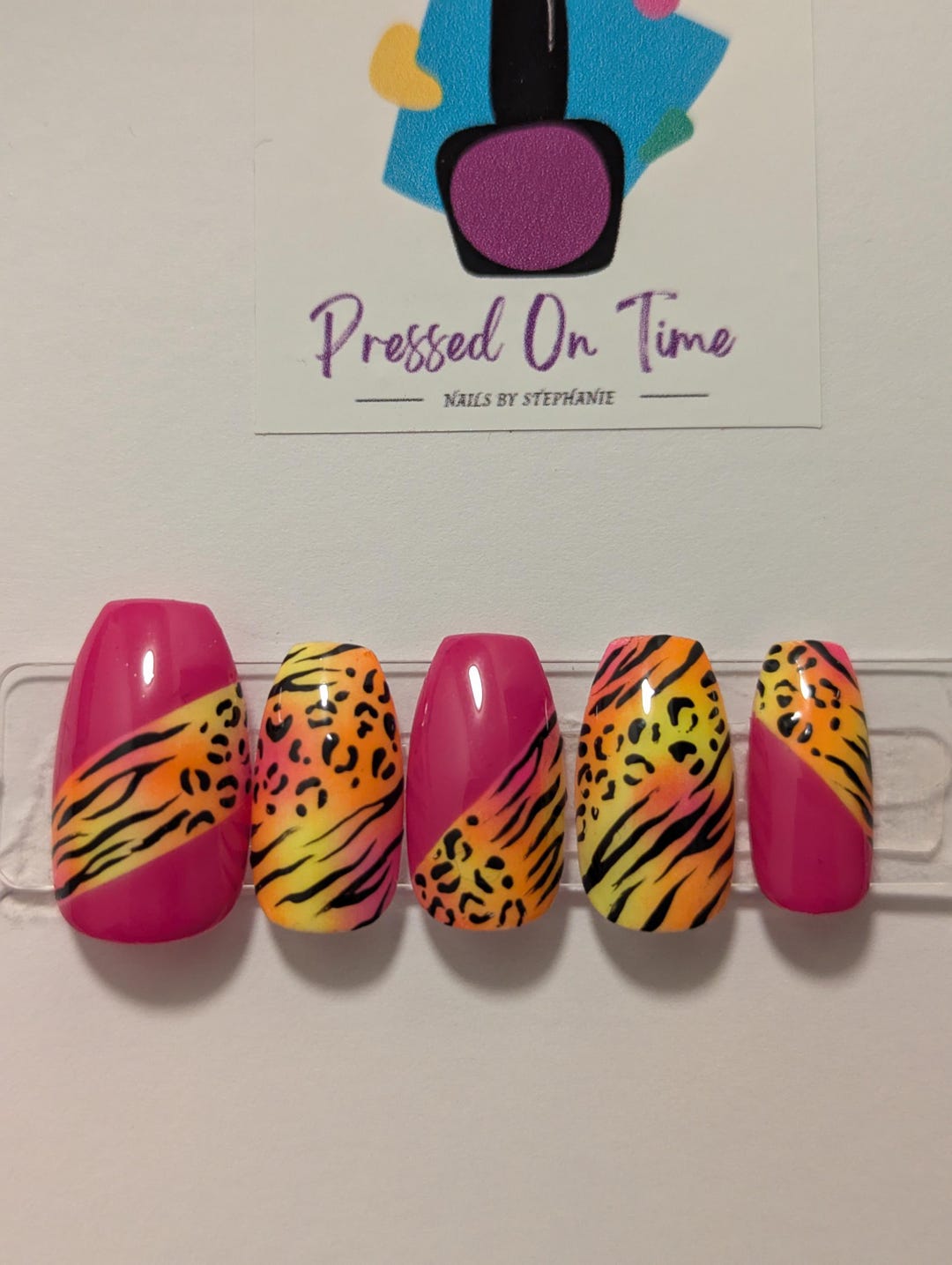 Animal Print Custom Nail Set | Leopard and Tiger Stripes on Neon Colors ...