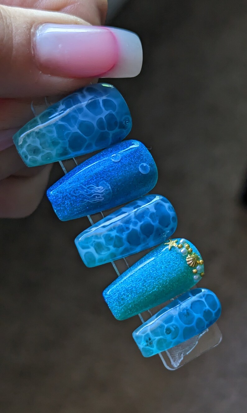 Pool Water Press on Nails Glue on Nails Custom Nails Beach Nails Summer ...