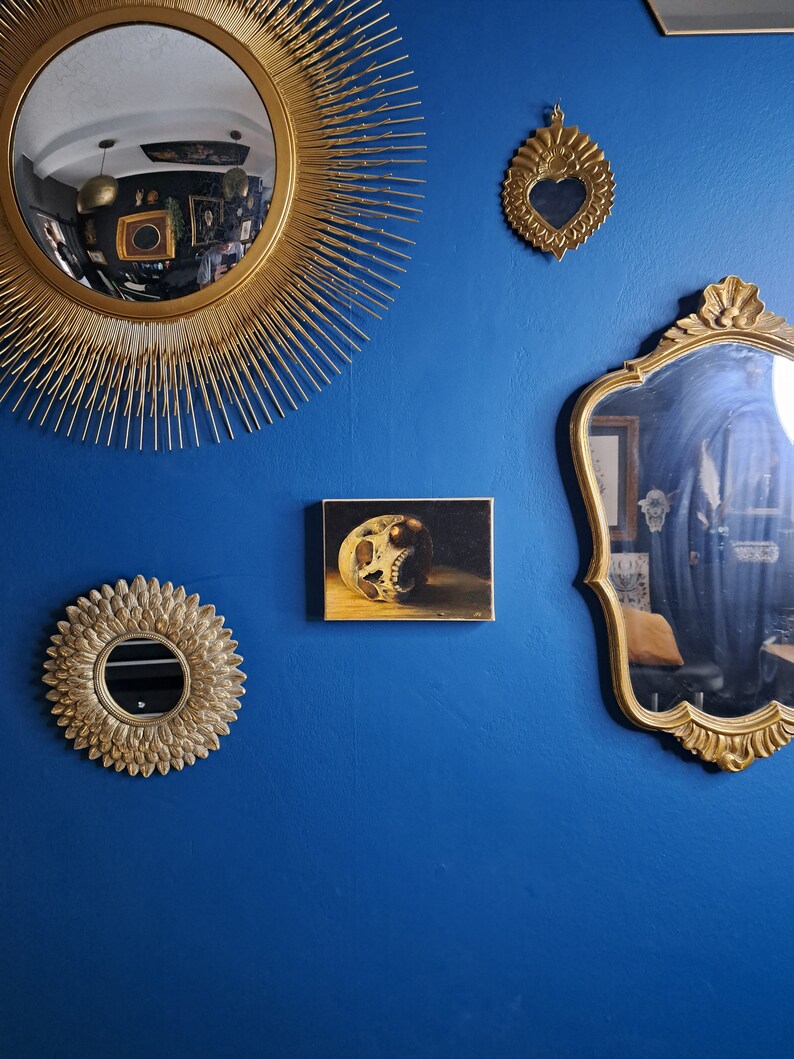 Human Skull Lying Down, Oil Painting on Canvas, Vanity, Chiaroscuro and ...