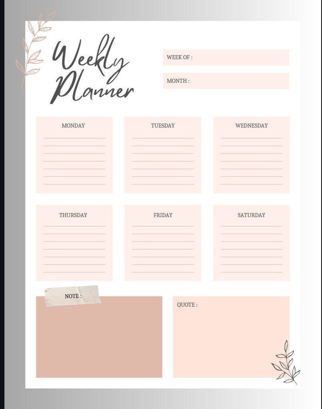 Digital or Printable Weekly Planner - Etsy