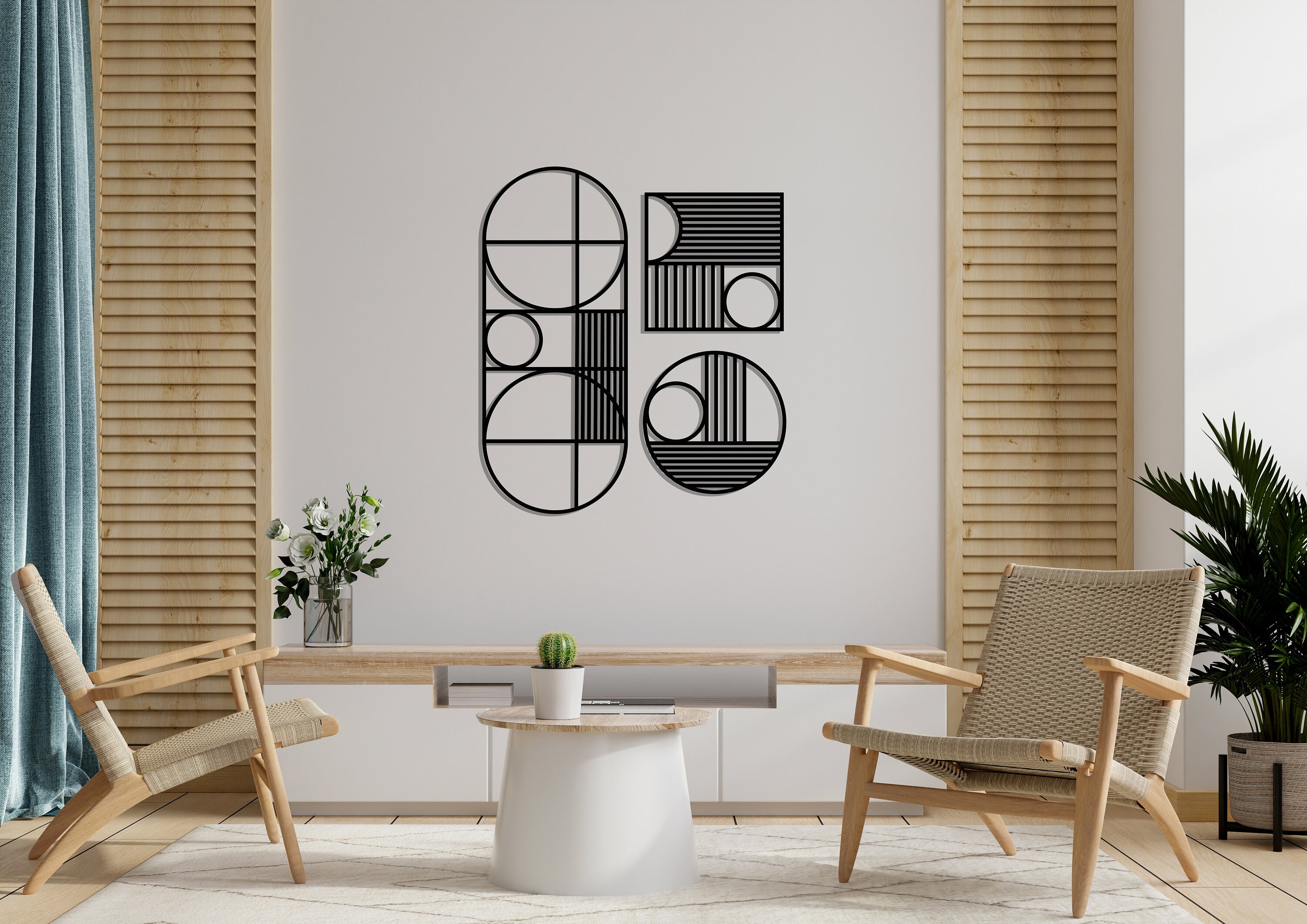 Modern Geometric Wall Art Set of 3,wall Metal Art,living Room Decor ...