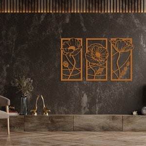 Poppy Flower Metal Wall Art 3 Piece Set,flowers Metal Art,poppy Flower ...