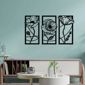Poppy Flower Metal Wall Art 3 Piece Set,flowers Metal Art,poppy Flower ...