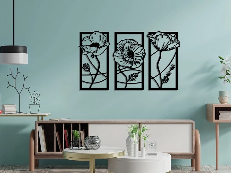 Poppy Flower Metal Wall Art 3 Piece Setflowers Metal - Etsy