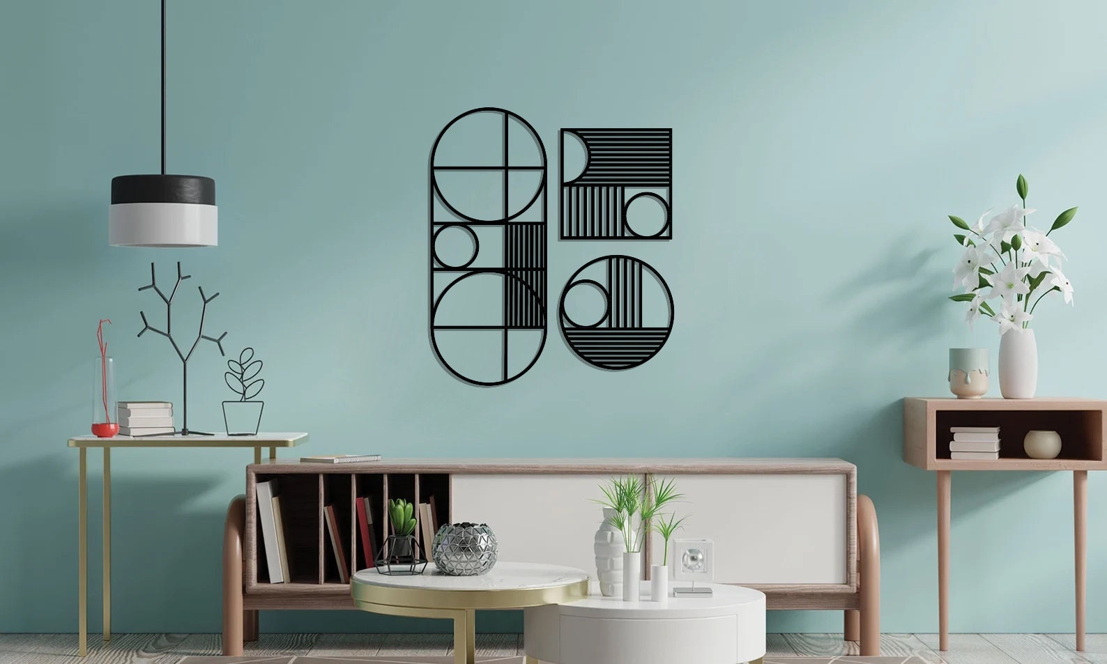 Modern Geometric Wall Art Set of 3,wall Metal Art,living Room Decor ...