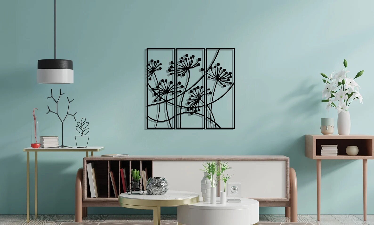 Wall Metal Art,modern Wall Art,dandelion Flowers Set of 3 Metal Panels ...