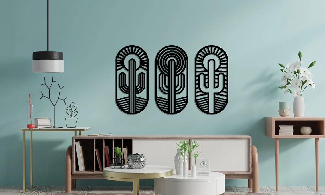 Metal Wall Art ,set of Three Cactus Metal Wall Art,flowers Wall Art ...