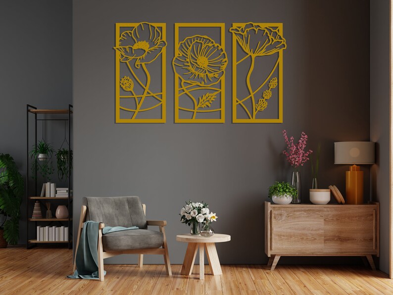 Poppy Flower Metal Wall Art 3 Piece Setflowers Metal - Etsy