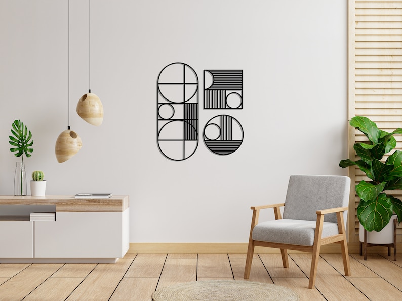 Modern Geometric Wall Art Set of 3,wall Metal Art,living Room Decor ...