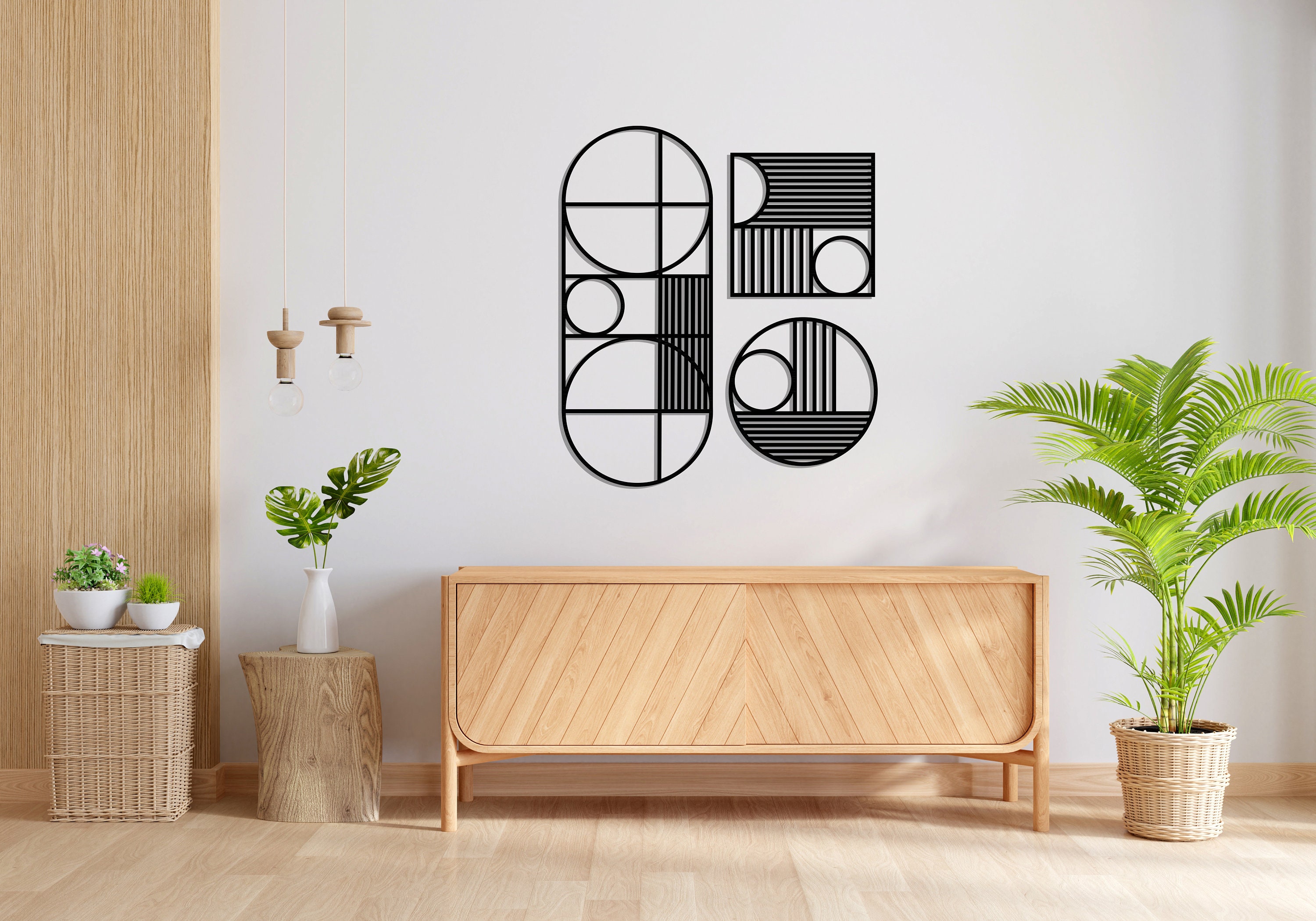Modern Geometric Wall Art Set of 3wall Metal Artliving - Etsy