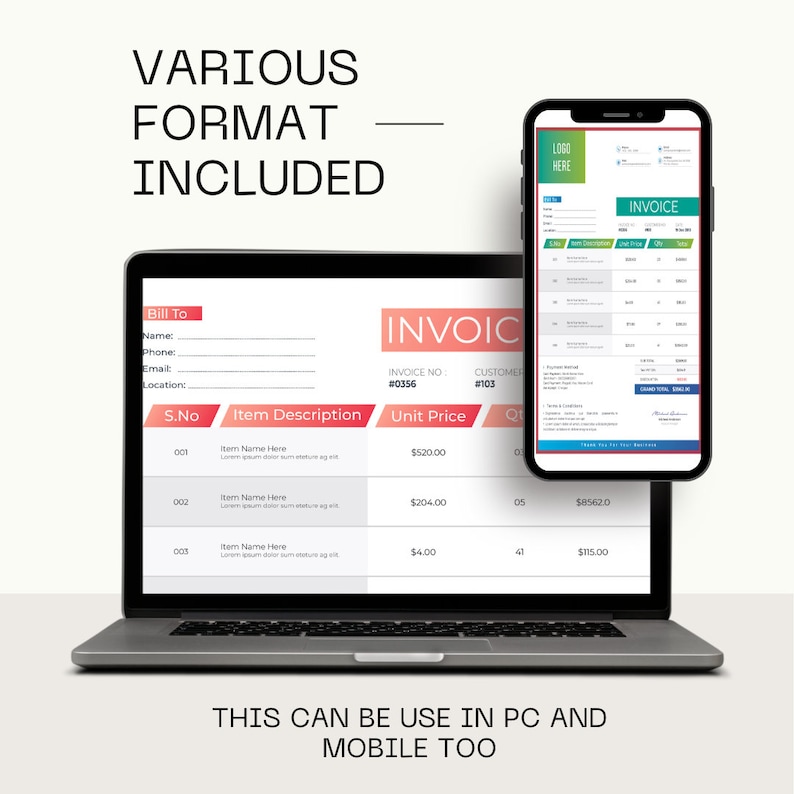 Automated Invoice Template: Auto Calculation for Excel, Google Sheets ...