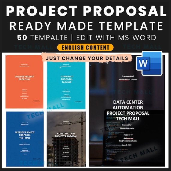 50 Project Proposal Content Ready Template Edit With MS Word - Etsy