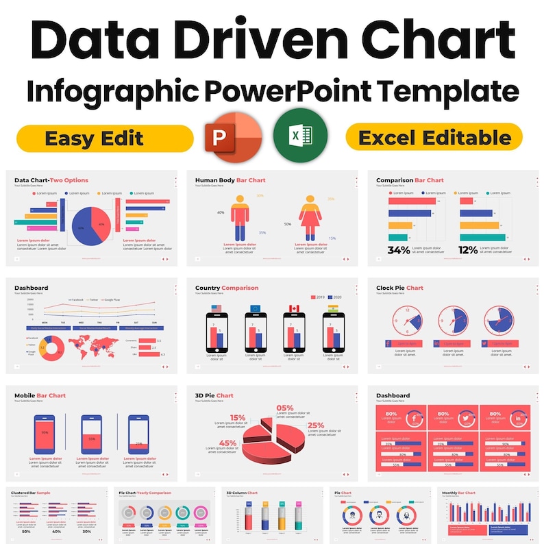 Data Driven Chart and Infographic Powerpoint Template | Excel Editable ...