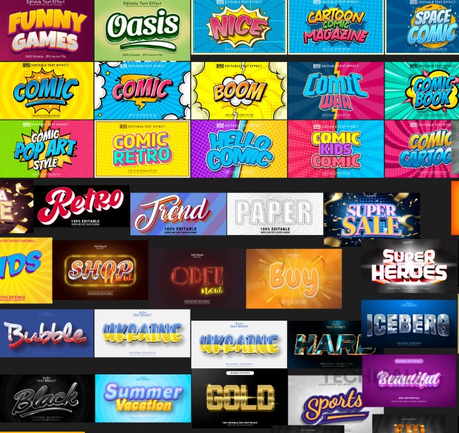 300+ Illustrator Text Effects Bundle: Vector EPS Titles - Etsy