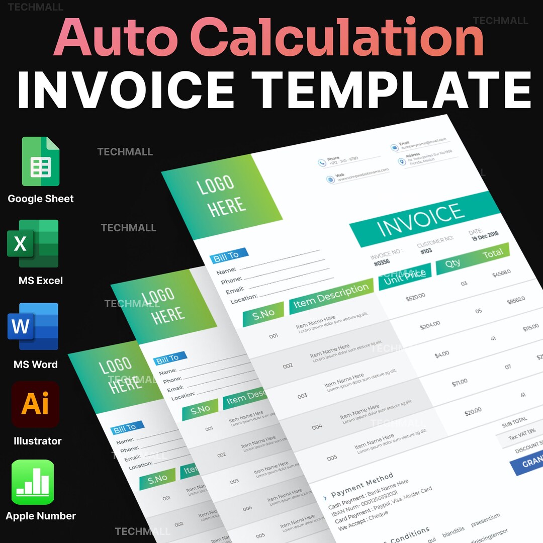 Invoice Template Auto Calculation Excel Numbers Google Sheets Invoice ...
