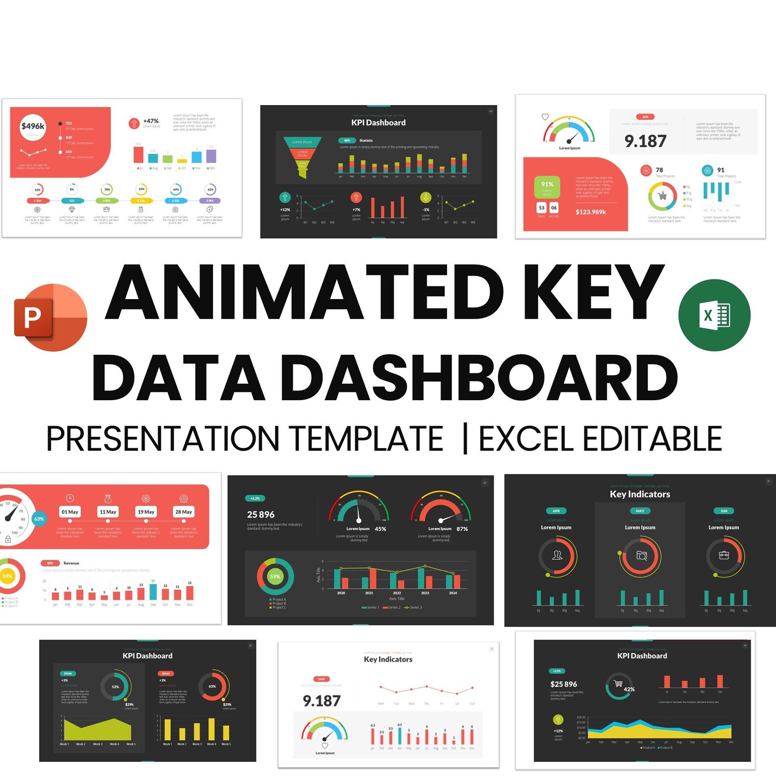 Animated Key Data Dashboard Powerpoint Presentation Template - Elevate ...