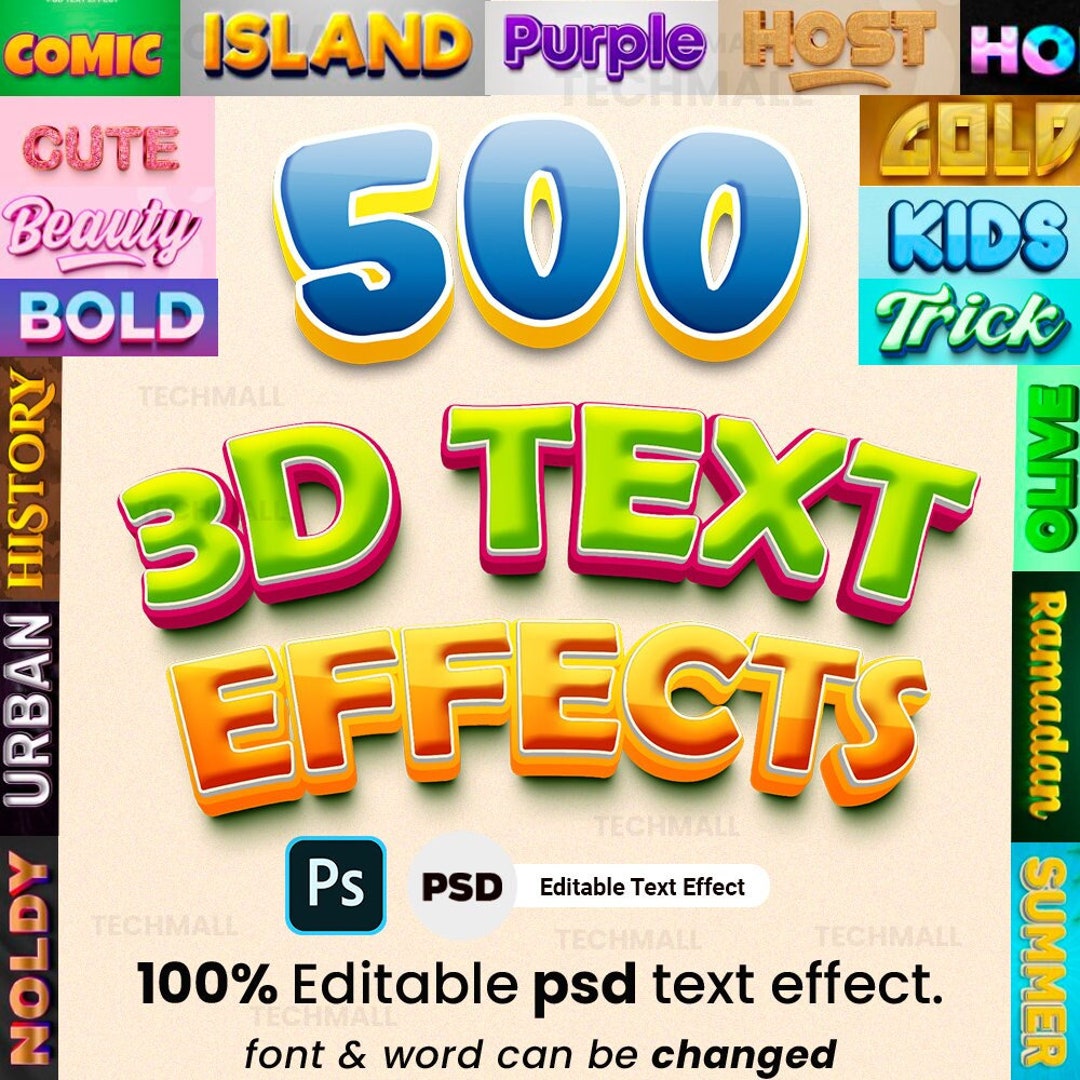 500+ 3D Text Effects Templates: Editable PSD Files - Etsy