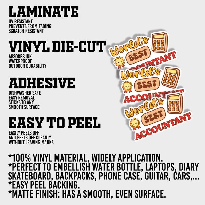 CPA Accountant Sticker Sheet (10 Pcs) - Funny Waterproof Vinyl Decals ...