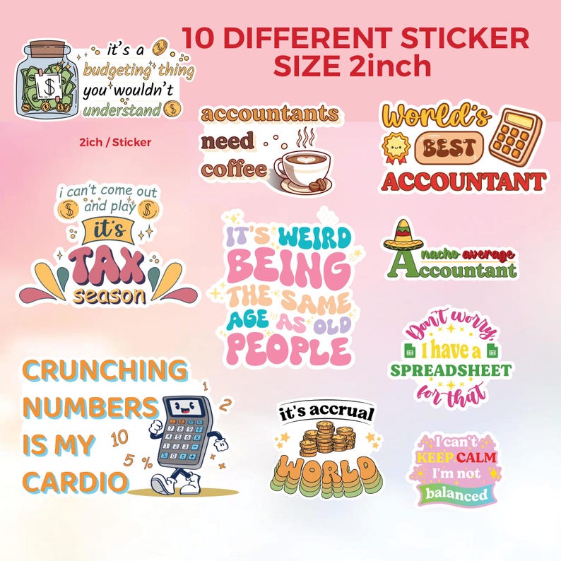 CPA Accountant Sticker Sheet (10 Pcs) - Funny Waterproof Vinyl Decals ...