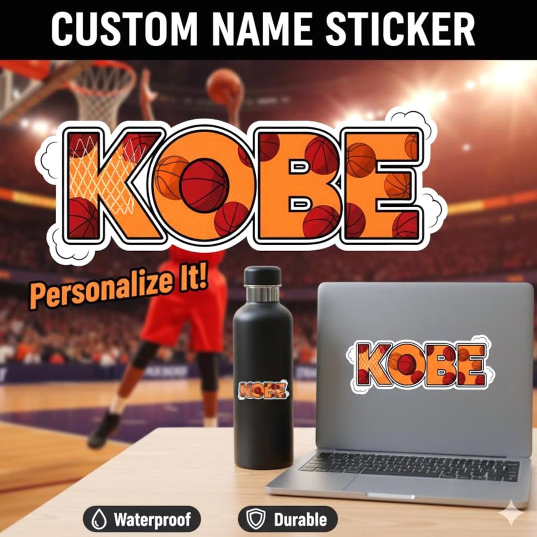 Custom Name Sticker, Personalized Basketball Sport Name Decal Sticker ...