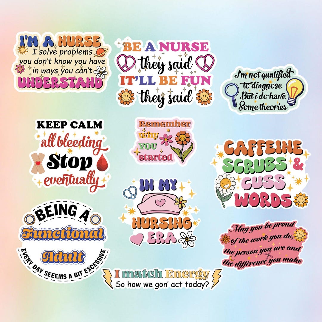 Nurse Sticker Pack: Funny Medical Decals - Waterproof Vinyl (10-pack ...