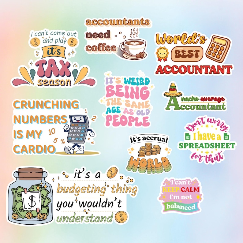 CPA Accountant Sticker Sheet (10 Pcs) - Funny Waterproof Vinyl Decals ...