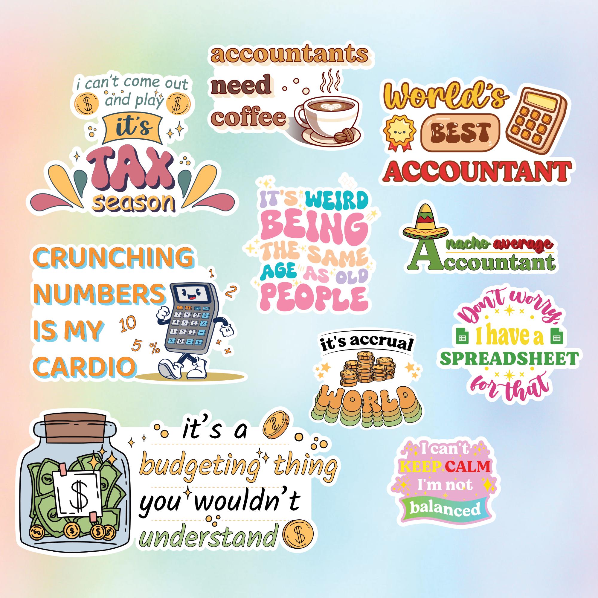 CPA Accountant Sticker Sheet (10 Pcs) - Funny Waterproof Vinyl Decals ...