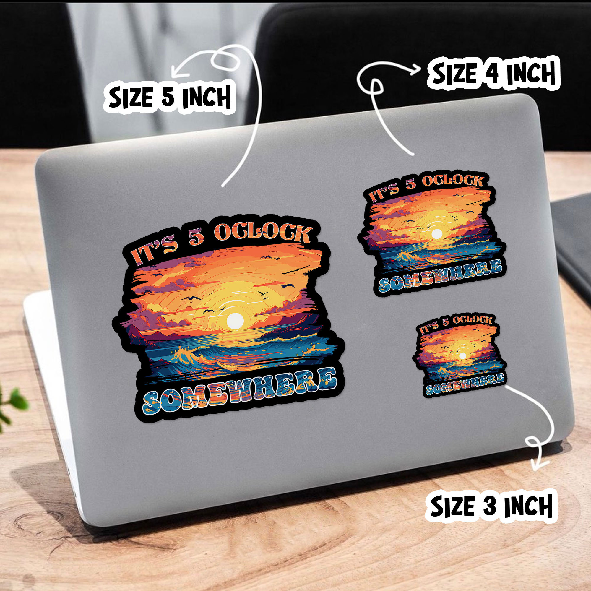 It's 5 Oclock Somewhere Sticker Retro Summer Sunset Drinking Sticker ...