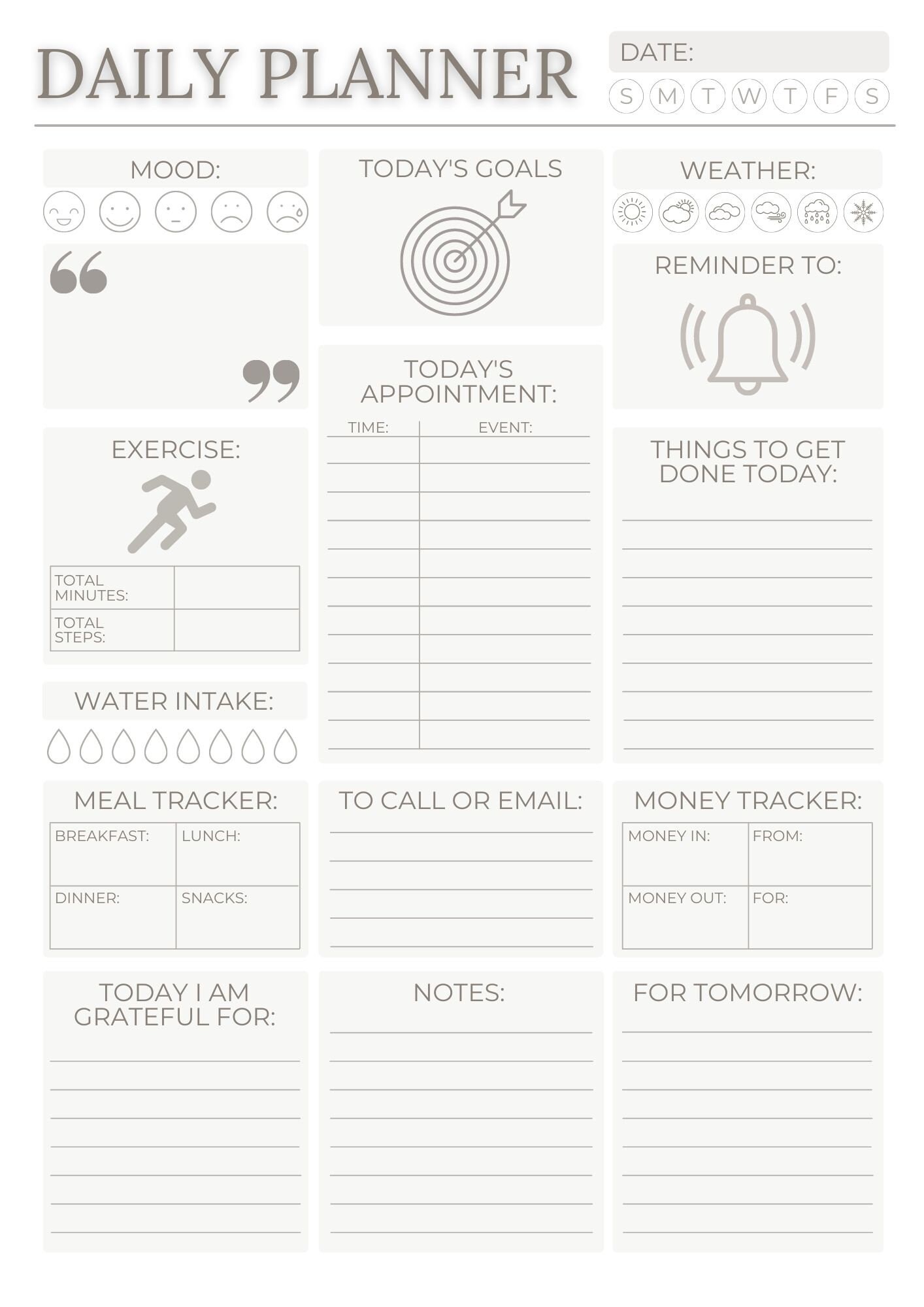 Minimalist Daily Planner Printable & Fillable Daily to Do - Etsy