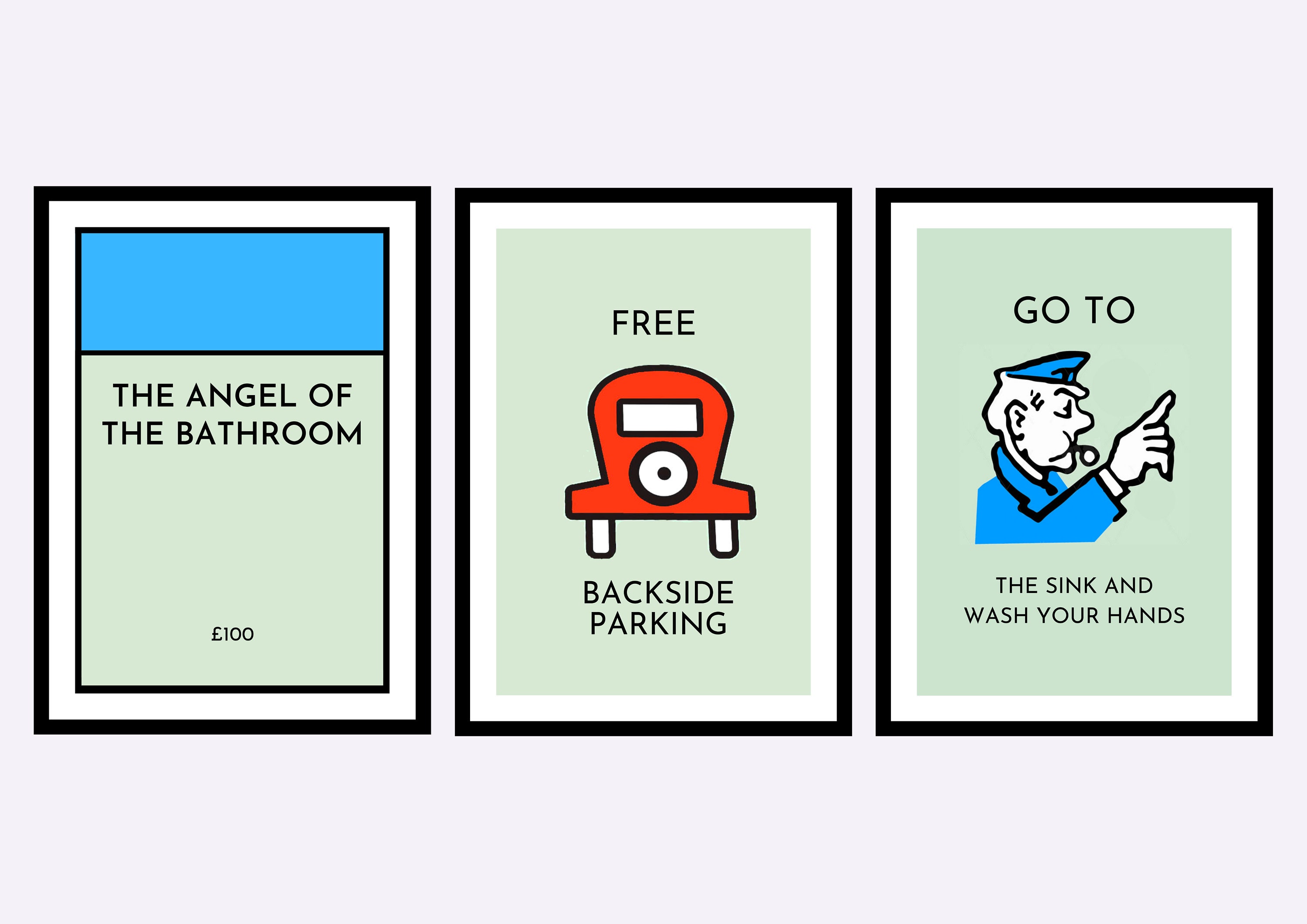 Collection of Monopoly Inspired Bathroom Prints A4 - Etsy UK