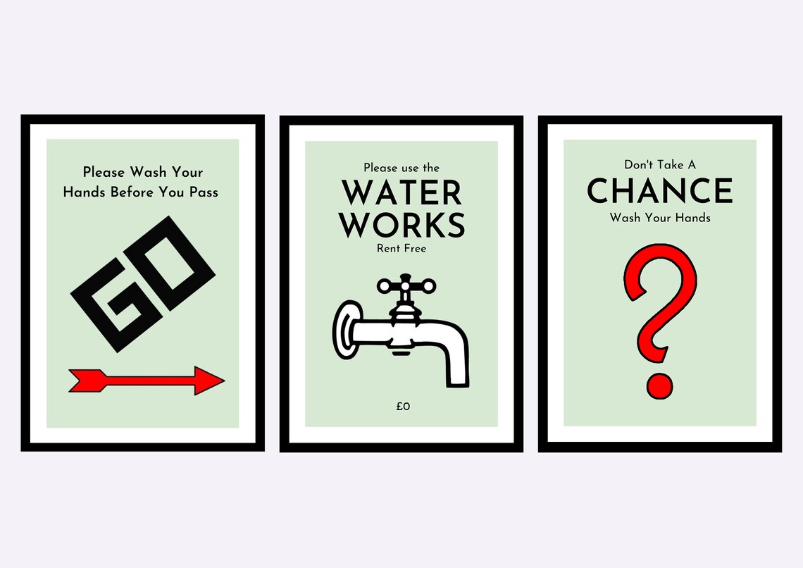 Collection of Monopoly Inspired Bathroom Prints A4 - Etsy UK