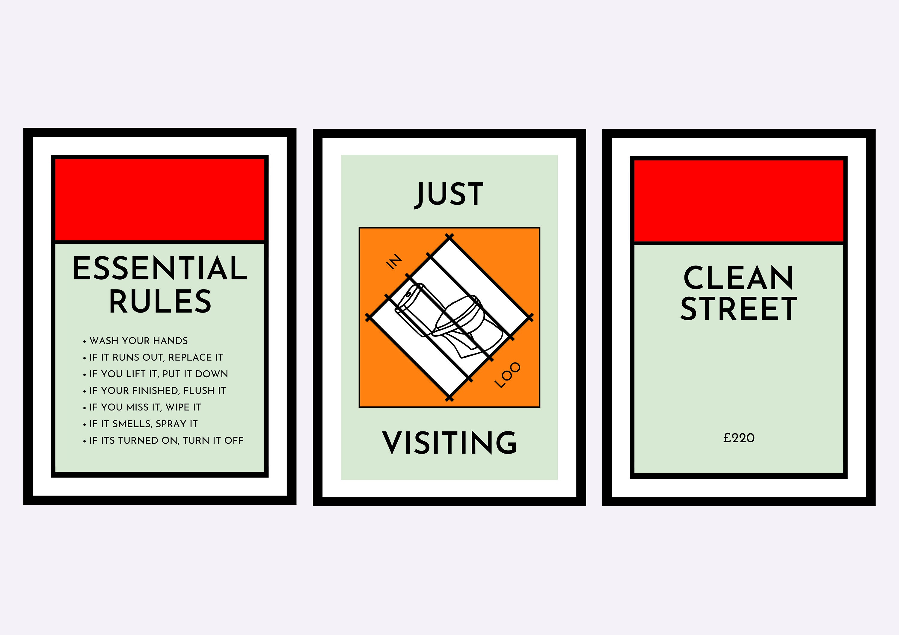Collection of Monopoly Inspired Bathroom Prints A4 - Etsy UK