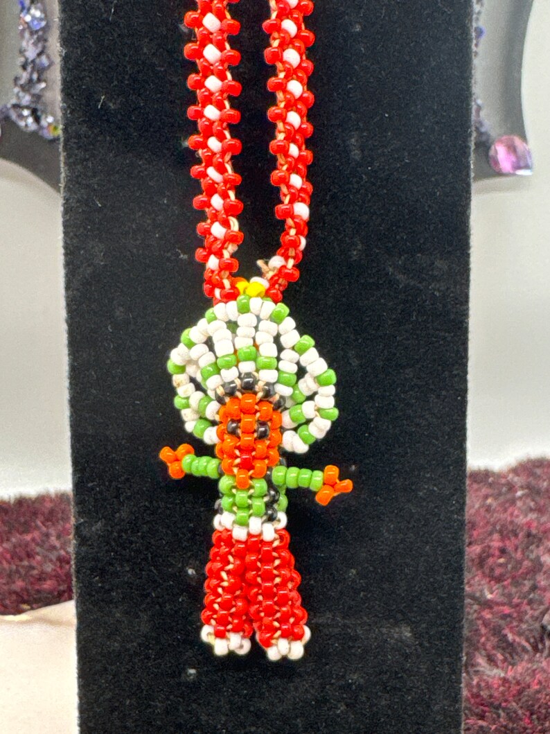 Vintage Native American Indian Chief Beaded Figure Pendant on Beaded ...