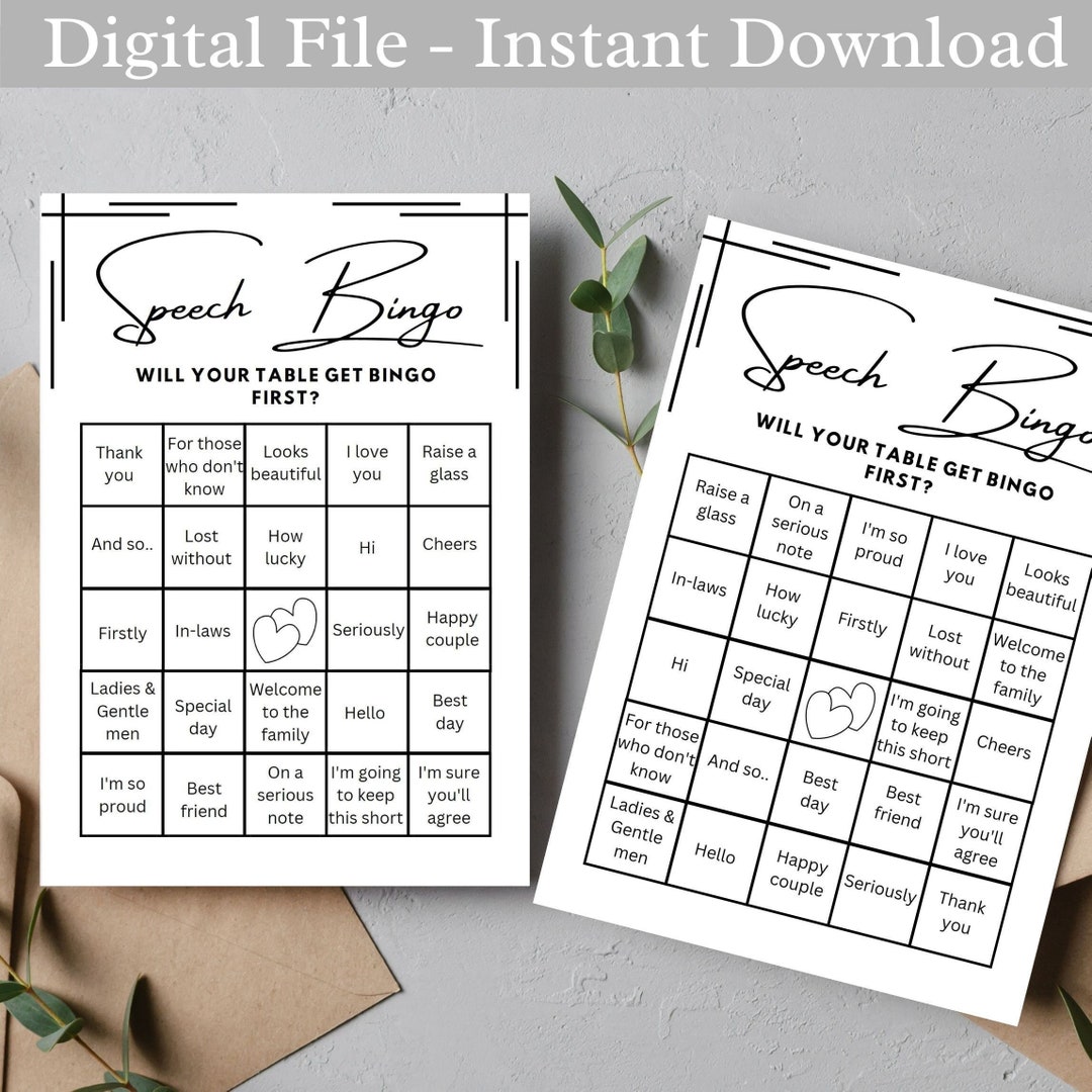 Wedding Guest Table Speech Bingo Game Fun, Favor, Bride, Groom ...