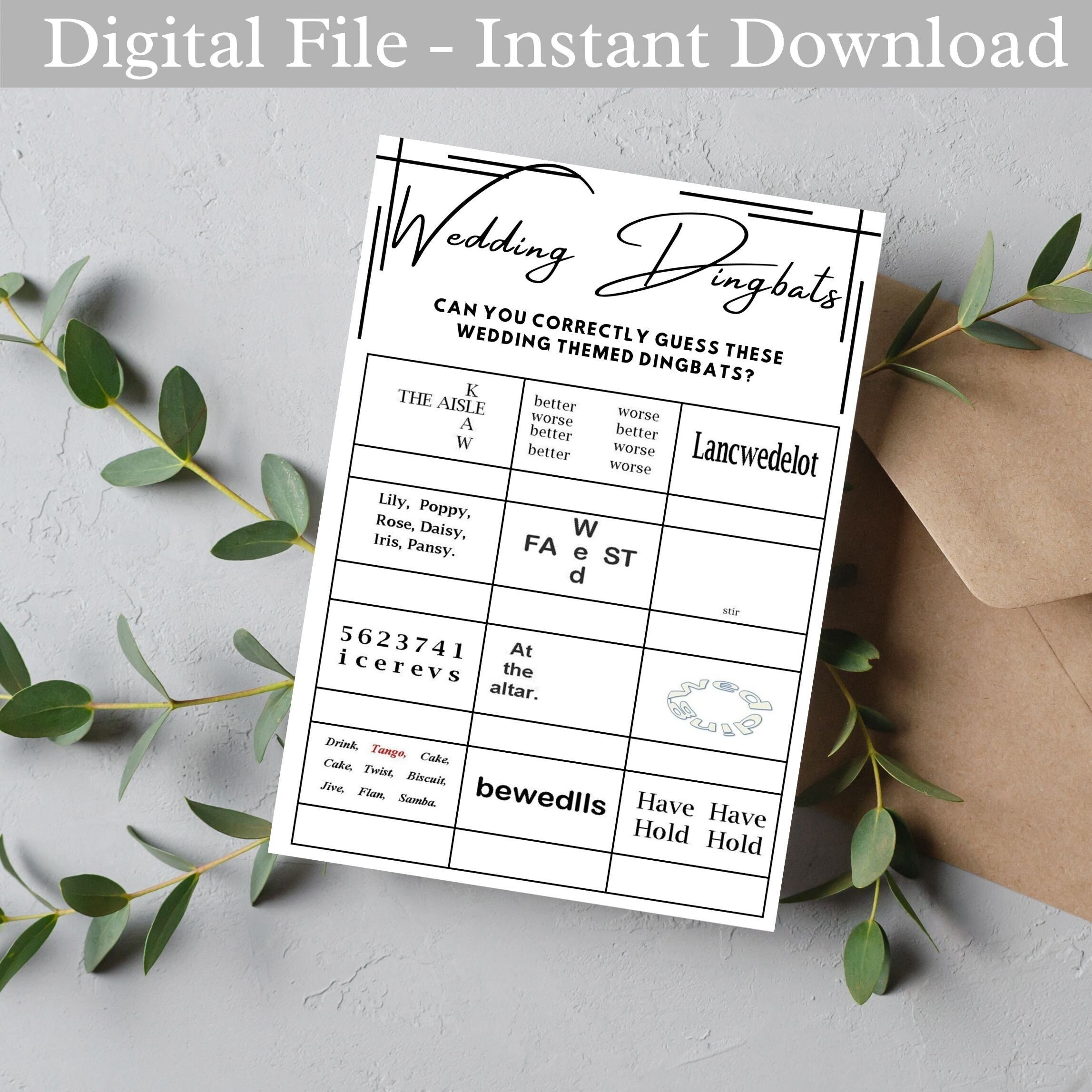 Wedding Guest Dingbats Fun, Favor, Game, Bride & Groom, Activity ...