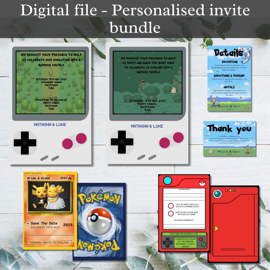 Pokemon Wedding Bundle Save the Date, Invites, RSVP Fun, Gamer, Pixels ...