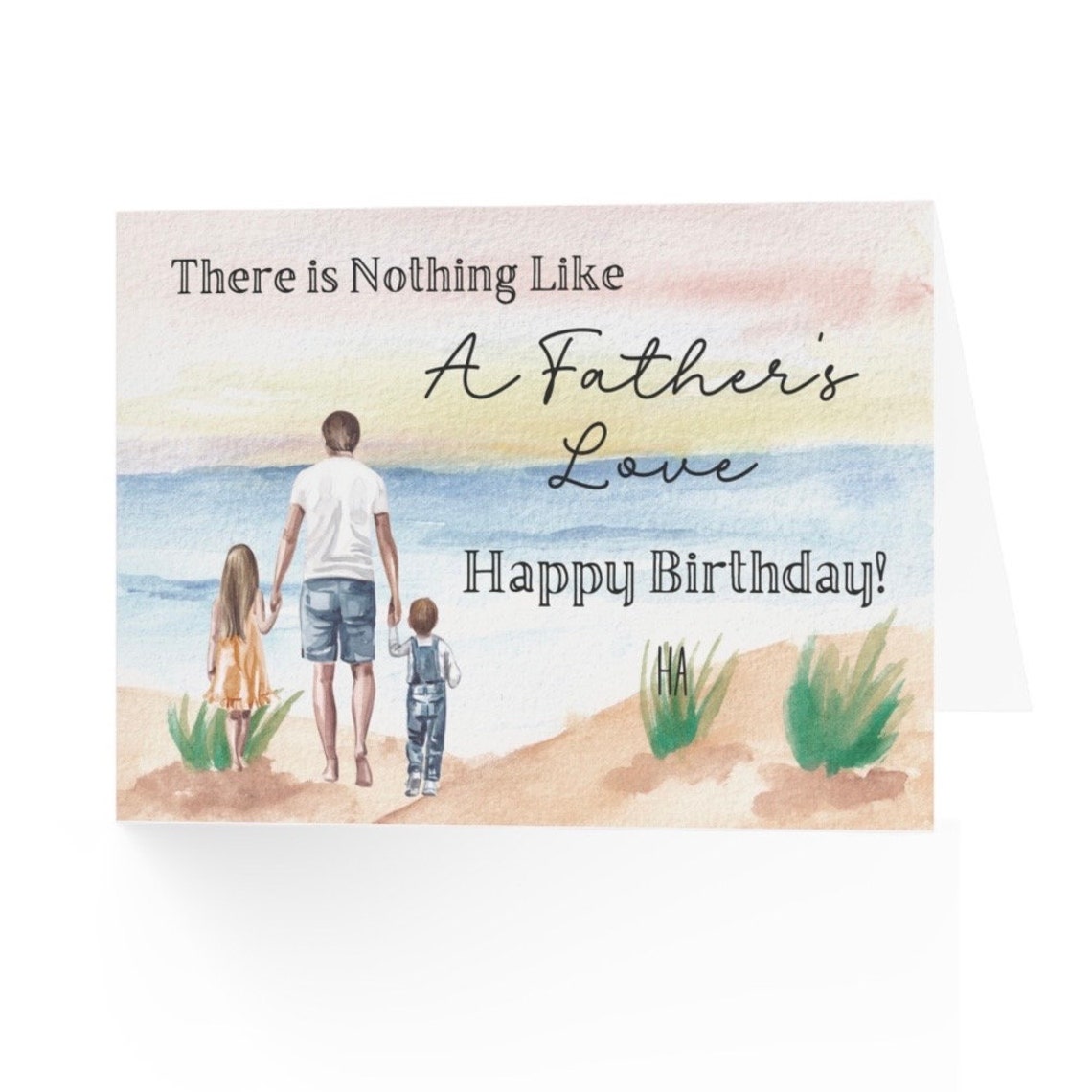 Printable Birthday Card for Dad Watercolor Design, Girl & Boy on Beach ...