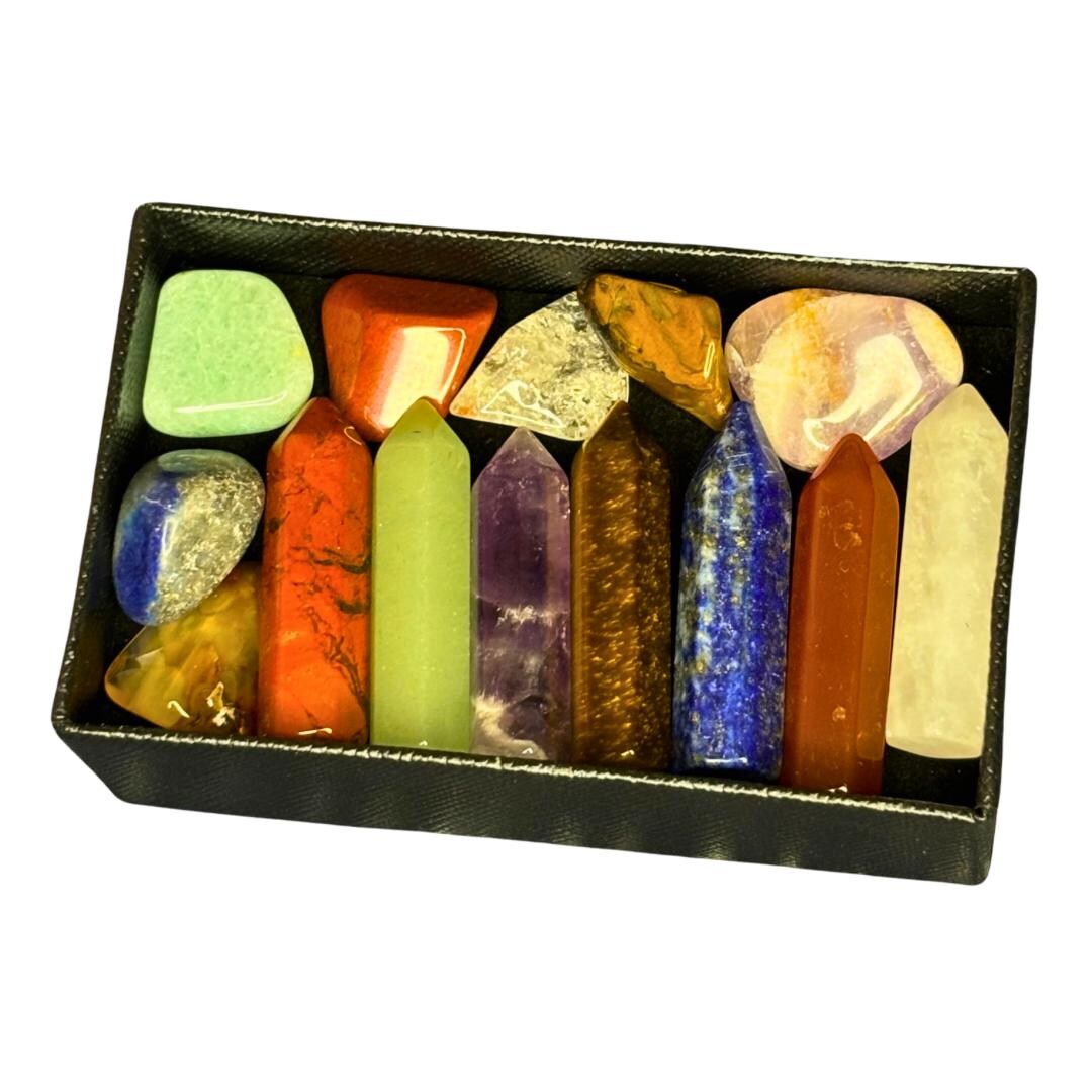 14 Piece Beginner Chakra Healing Crystal Box Gift Set Natural Gemstone ...