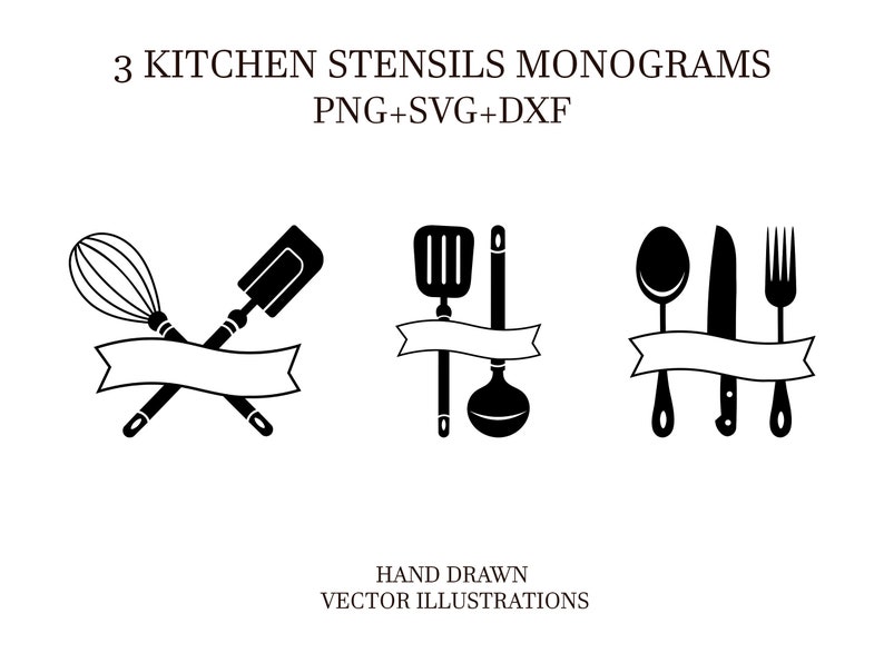 Kitchen Utensils Svg Kitchen Split Frame Cooking Monogram - Etsy