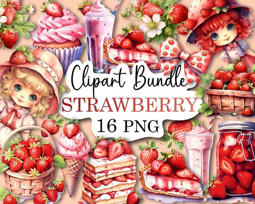 Watercolor Strawberry Clipart, Sweets Clipart, Strawberry Farm Set ...